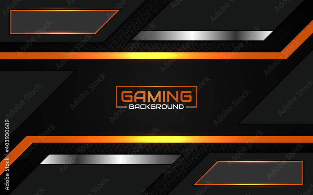 Abstract futuristic geometric black and orange gaming background with ...