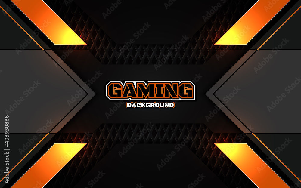 Abstract futuristic geometric black and orange gaming background with ...