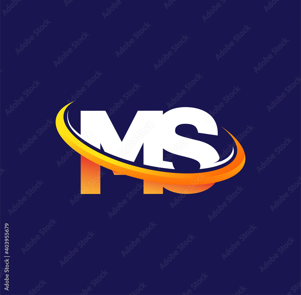 MS initial logo company name colored white and orange swoosh design ...