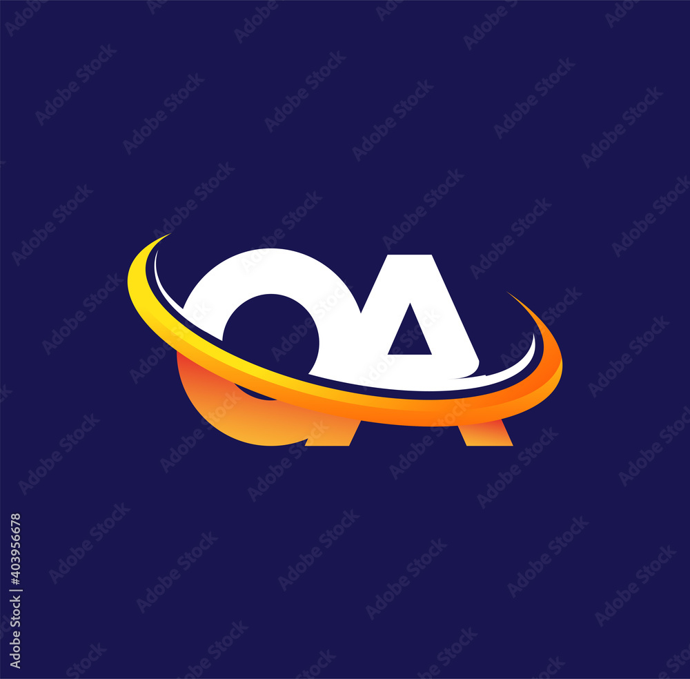 OA initial logo company name colored white and orange swoosh design ...