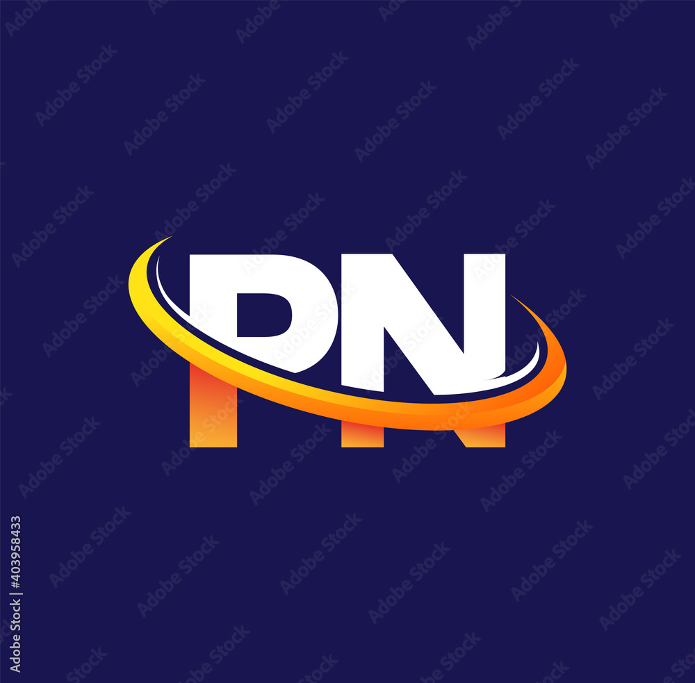 PN initial logo company name colored white and orange swoosh design ...