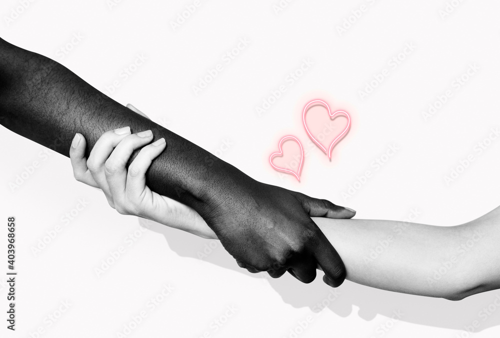 Two helping hands grabbing for BLM and equality movement social media ...