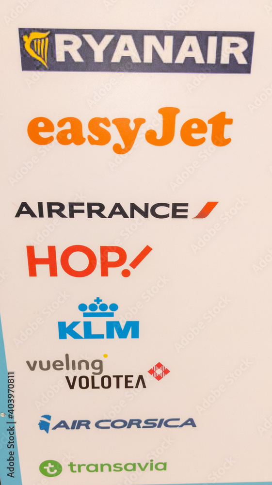 airline company brand sign text and brand logo of many operators Stock ...