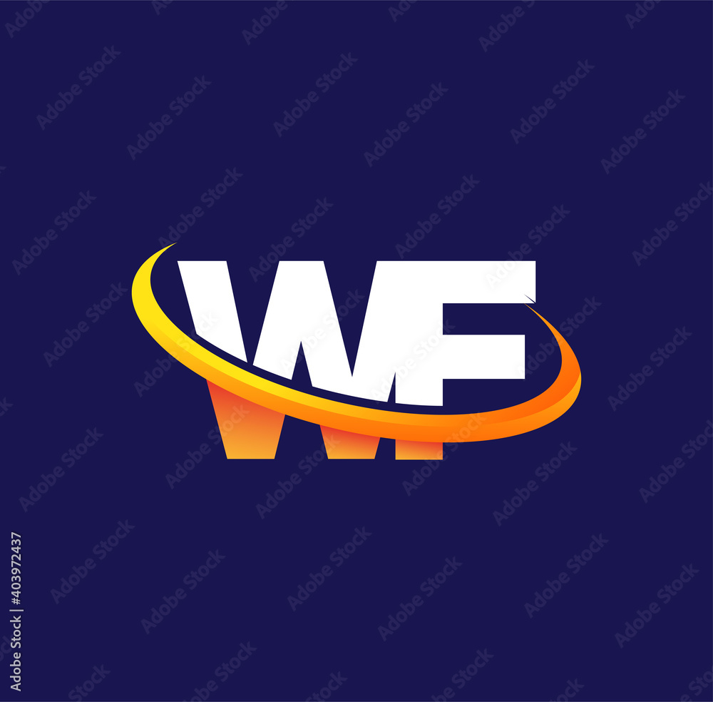 WF initial logo company name colored white and orange swoosh design ...