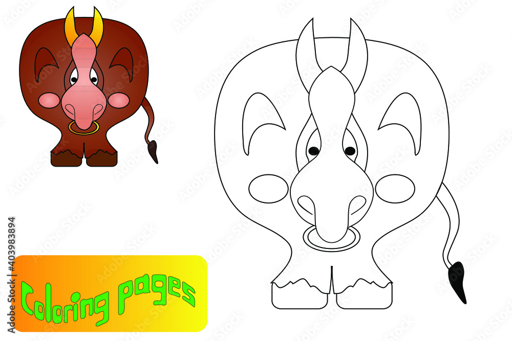 A page for printing and coloring with a big kind bull.Coloring book for ...