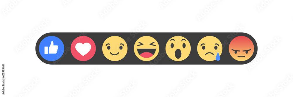 Facebook icons. Like facebook with heart and emojis. Vector ...