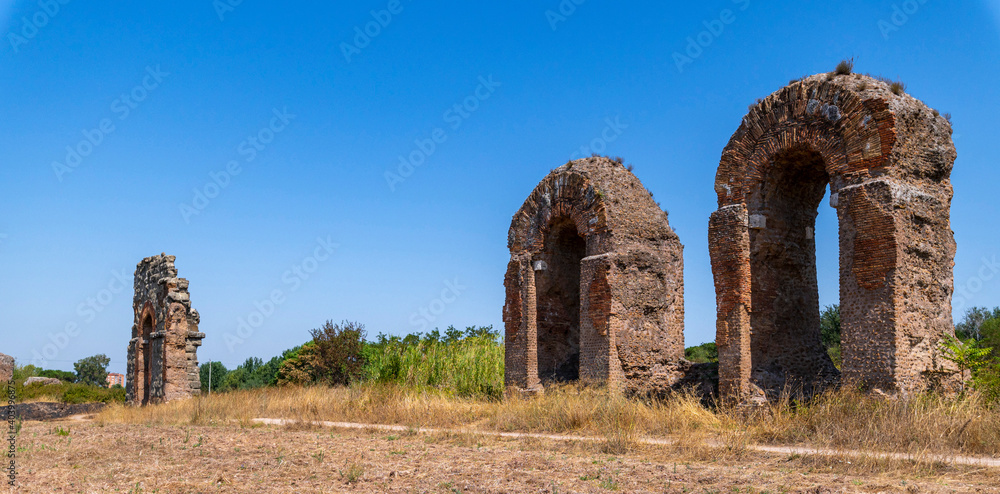 Detail of the ruins of the arches of the claudio aqueduct, in the ...