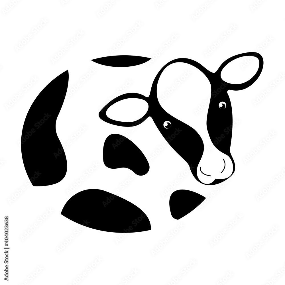 Round Shape Black And White Cute Cow Isolated On White Background Organic Milk Logo Stock