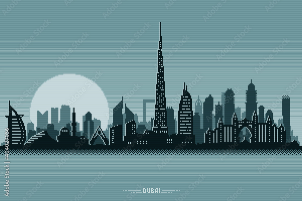 Dubai UAE city skyline pixel silhouette Stock Illustration | Adobe Stock