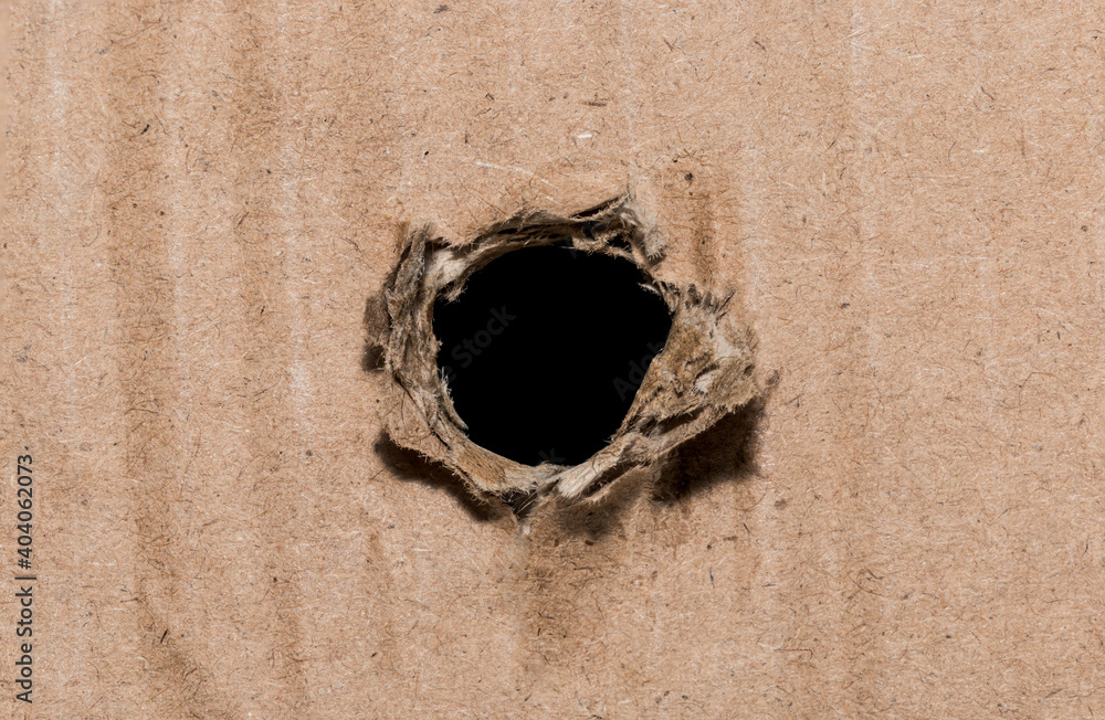 Closeup of paper hole with torn edges. Stock Photo | Adobe Stock