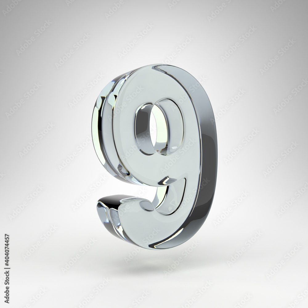 Number 9 on white background. Camera lens transparent glass 3D rendered ...