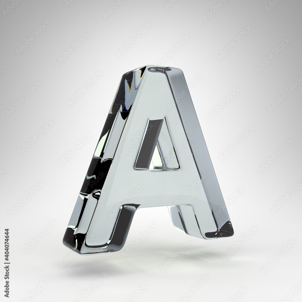 Letter A uppercase on white background. Camera lens transparent glass ...