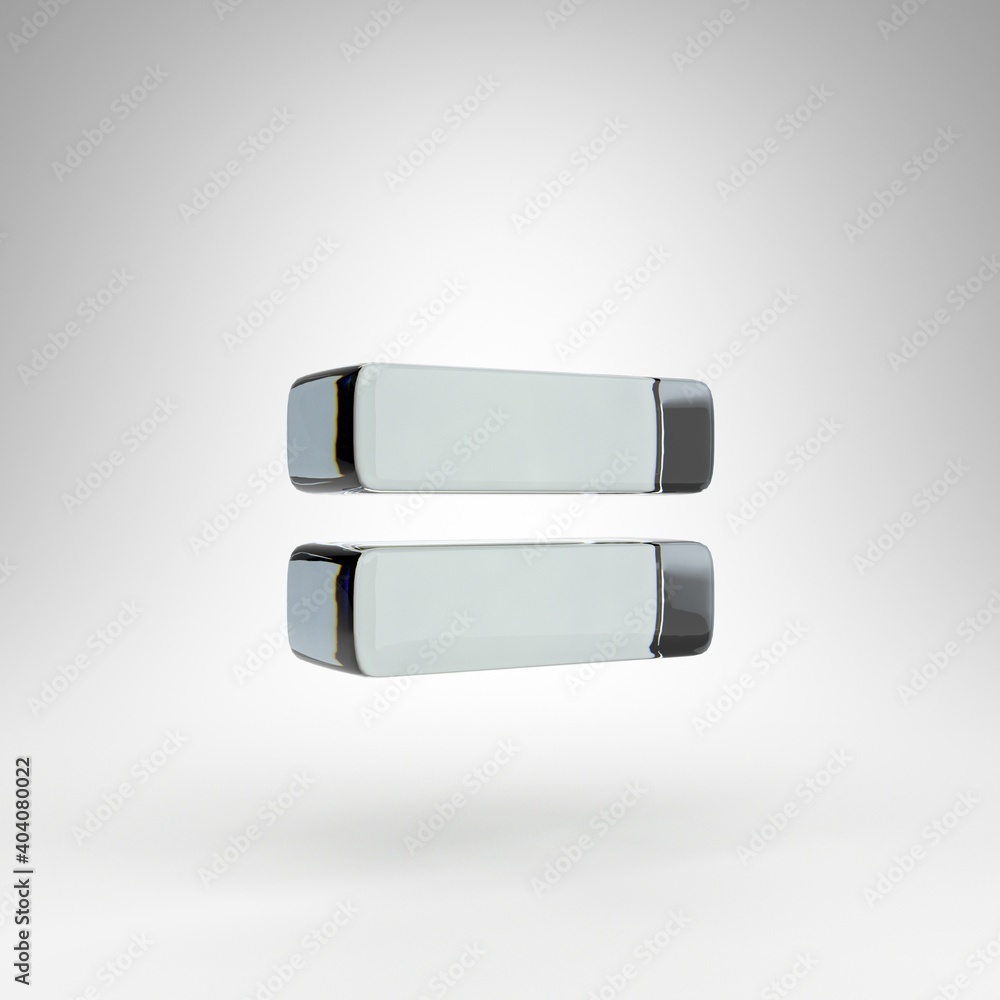 Equals symbol on white background. Camera lens transparent glass 3D ...