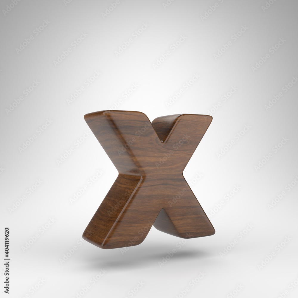 Letter X lowercase on white background. Dark oak 3D rendered font with ...