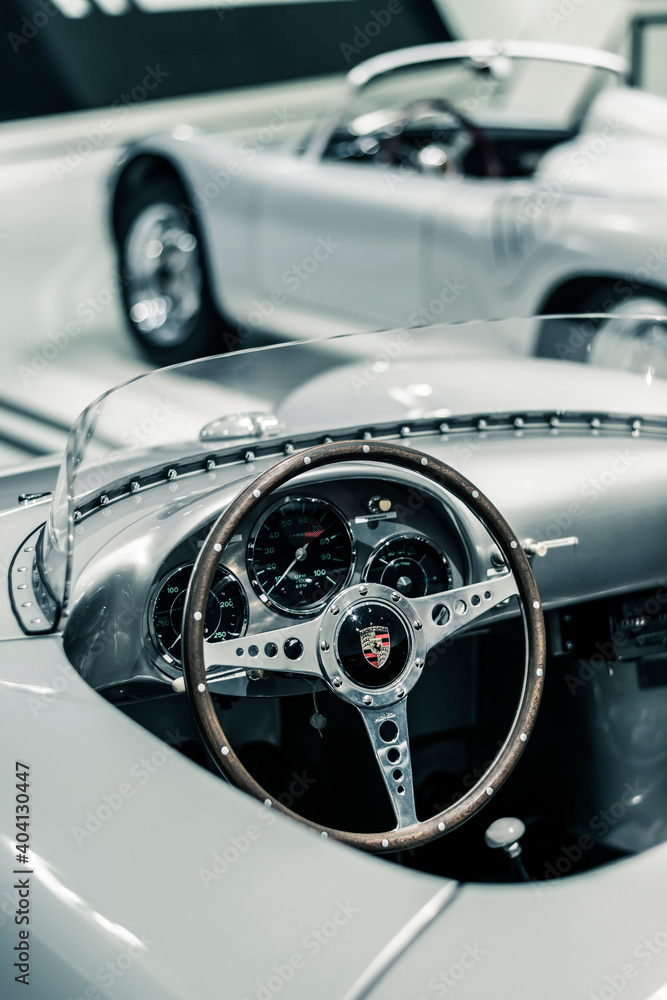STUTTGART, Germany 6 March 2020: The Porsche 550 Spyder 1956. Mid ...