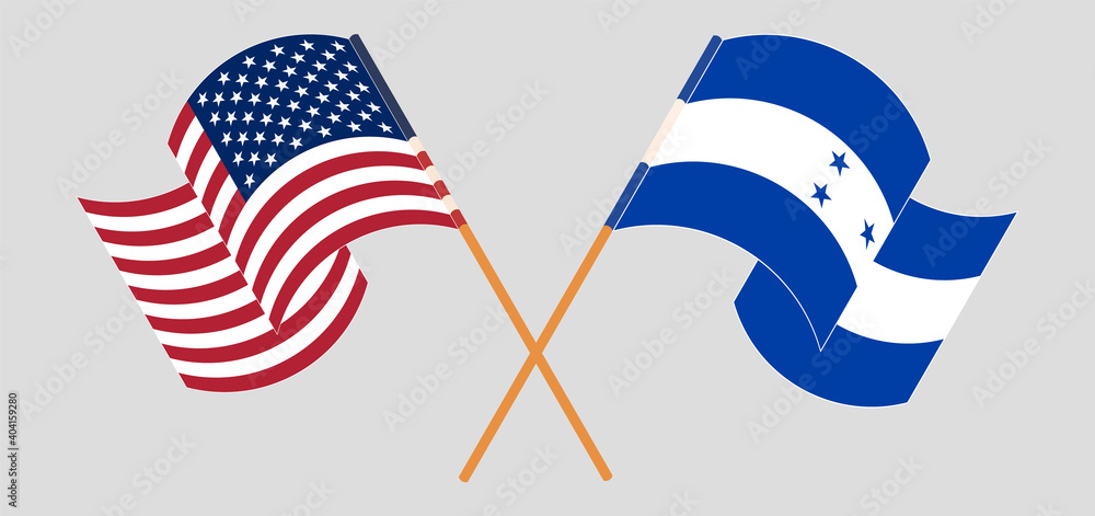 Crossed and waving flags of the USA and Honduras Stock Vector | Adobe Stock