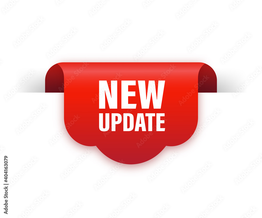 New update red ribbon isolated on white background. Red label, banner ... New update red ribbon isolated on white background. Red label, banner ...
