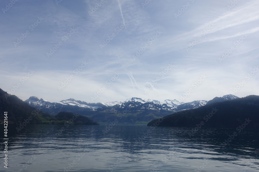 Luzern lake and Swiss Alps landscape view, central Switzerland Stock ...