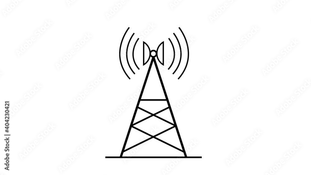 5G internet mobile tower. Animated isolate icon black on white ...
