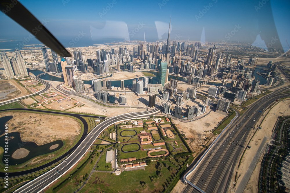 UAE, Dubai - December, 2020: Aerial view of Downtown Dubai from ...