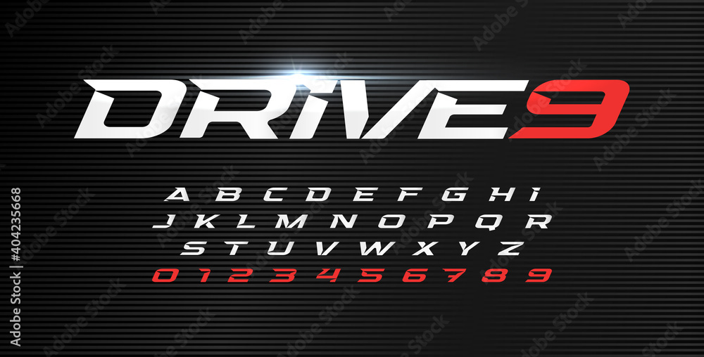 Dynamic letters and numbers set. Drive alphabet, dynamic font, wind ...