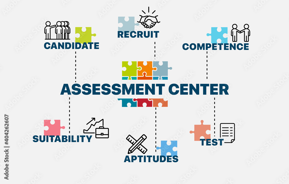 Assessment concept. Infographics. Chart with keywords and icons ...