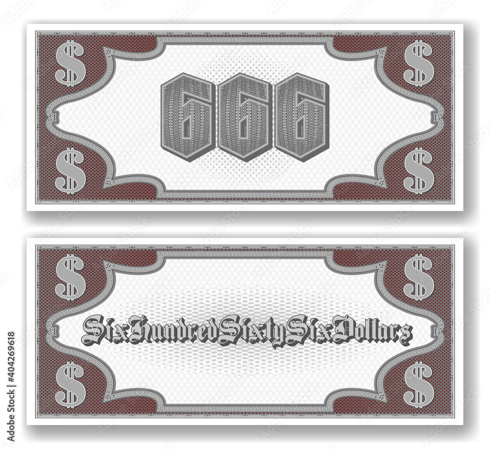 Sample paper certificate for 666 dollars. Obverse and reverse of the ...