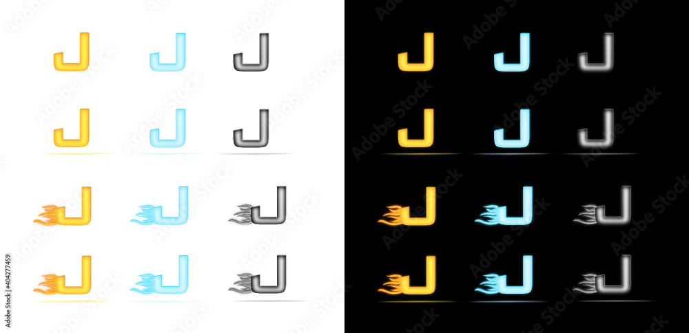 Vector set of j letter with fire flame, meatal and ice style Stock ...