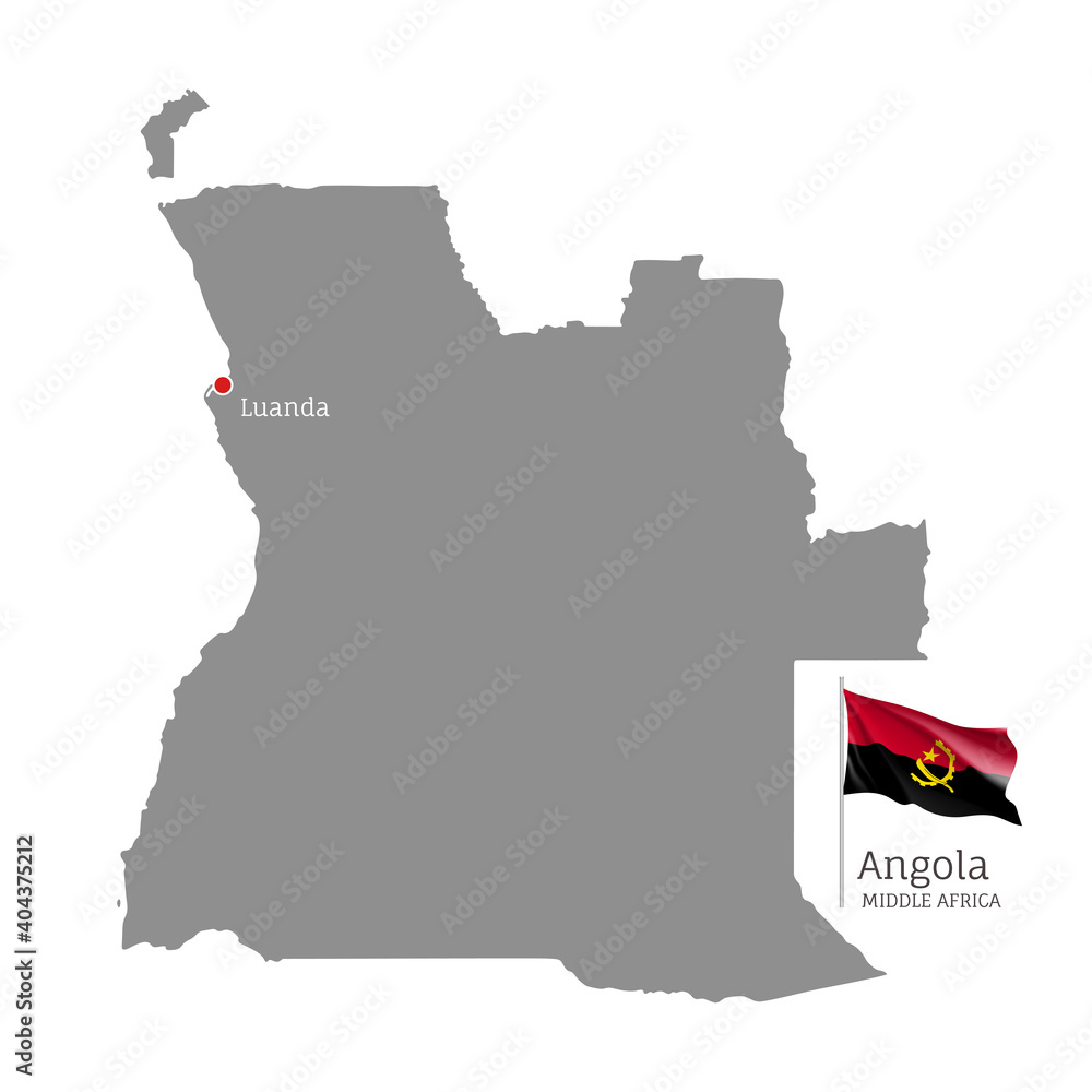 Silhouette of Angola country map. Gray editable map with waving ...