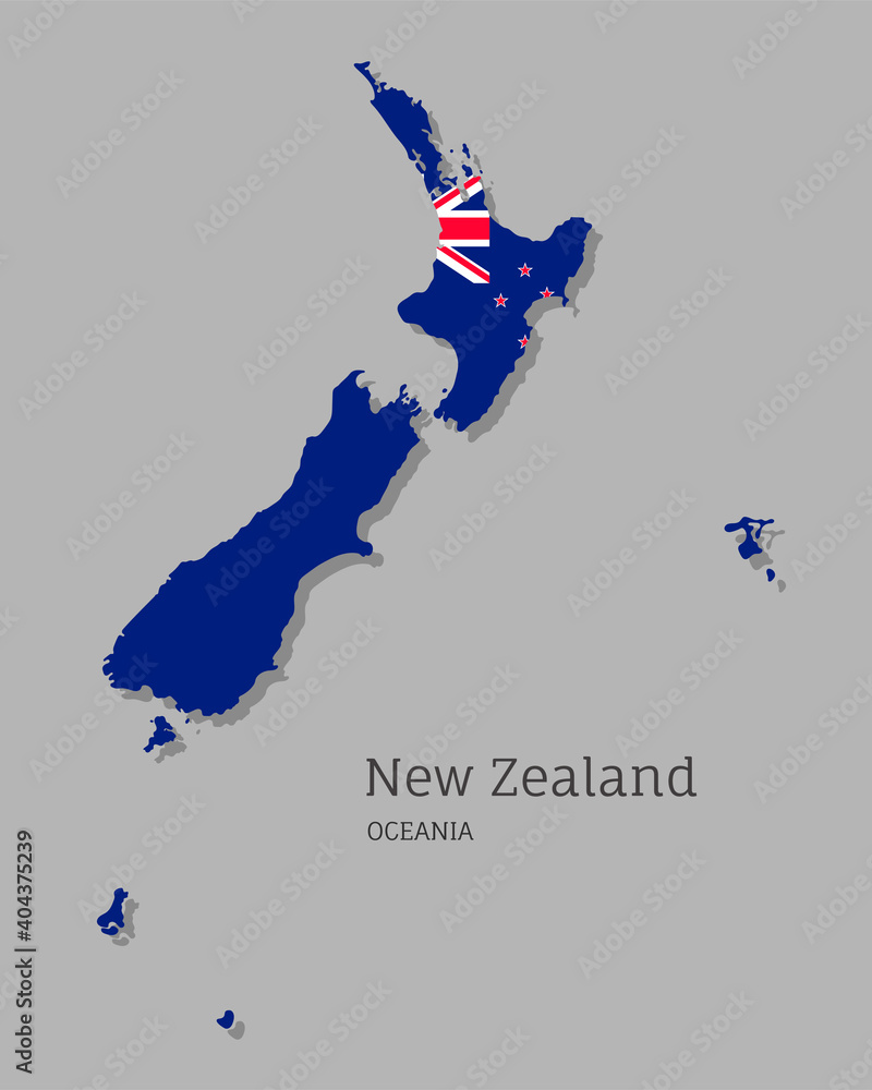 Map of New Zealand with national flag. Highly detailed editable map of ...