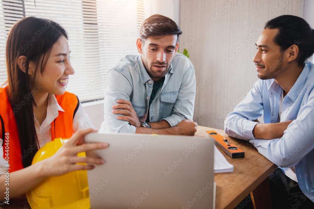 engineer team plan and working on table, brainstorming of architect and ...