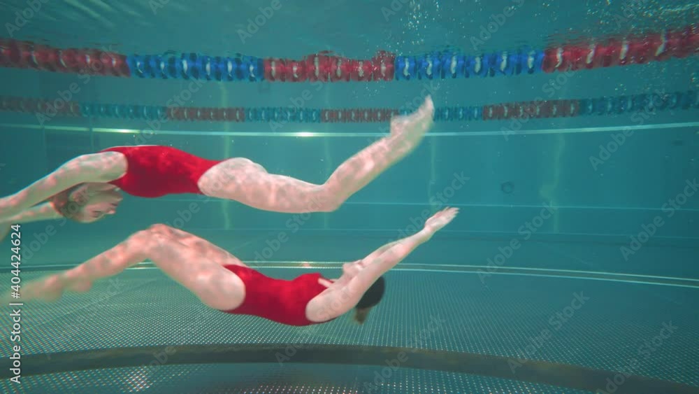 Professional females swimmers in the pool, young womans perform the ...