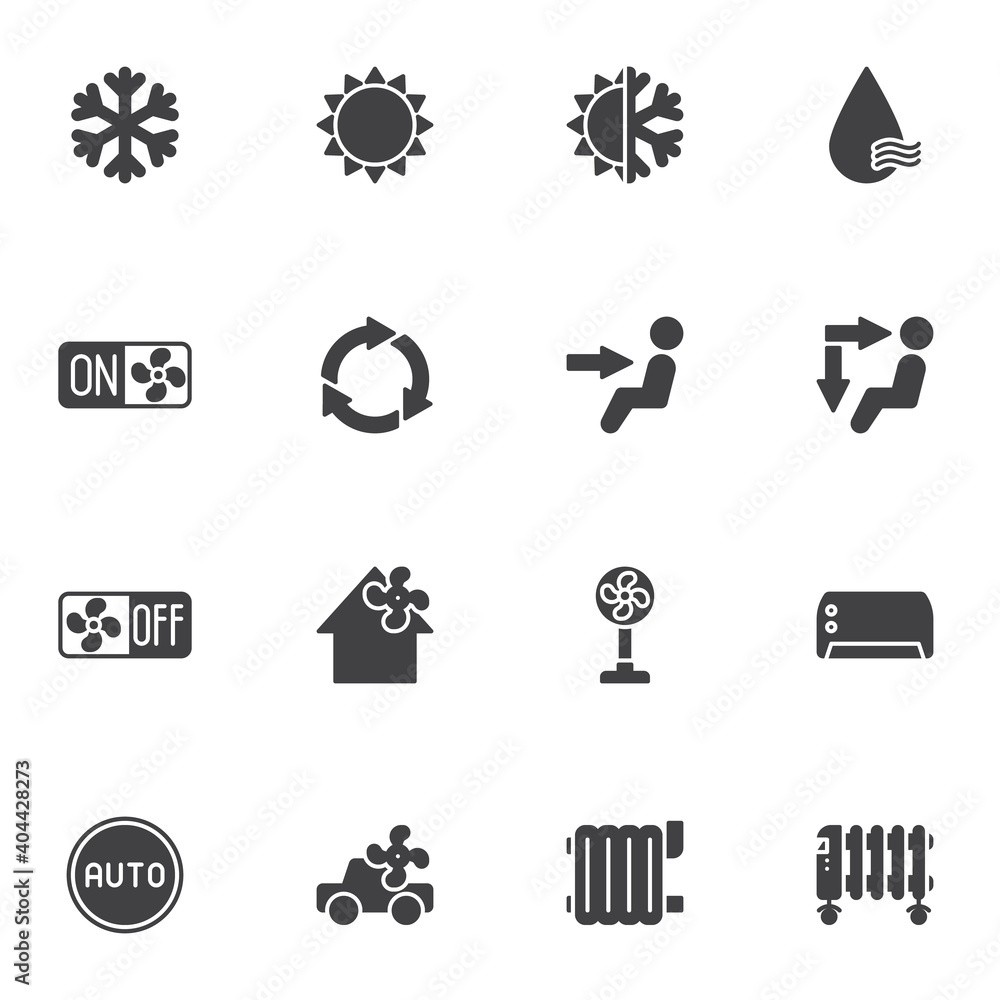 Air conditioning system vector icons set, modern solid symbol ...
