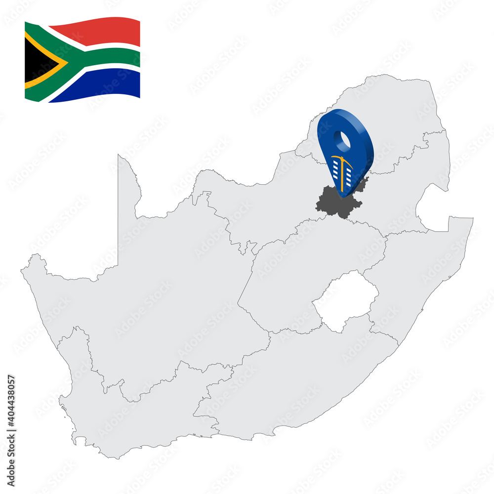 Location Gauteng Province on map South Africa. 3d location sign similar ...