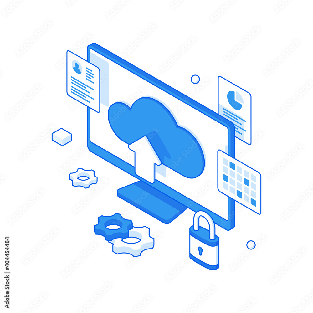 Cartoon computer monitor with cloud storage symbol Stock Vector | Adobe ...