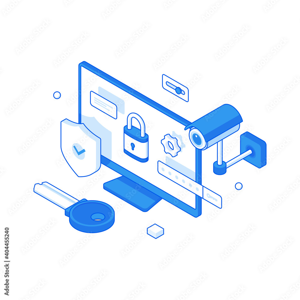 Isometric monitor of computer with protected data Stock Vector | Adobe ...