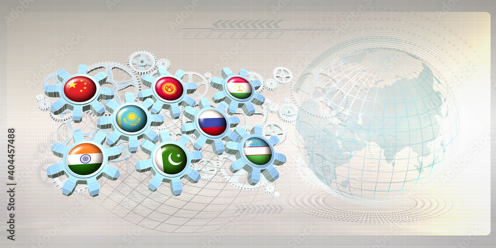 Abstract concept image with flags of SCO (Shanghai Cooperation ...