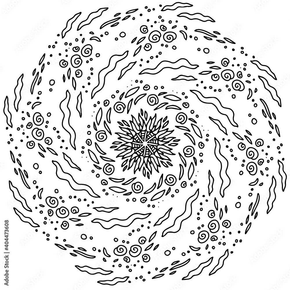 Mandala round lace shell sea ocean wave pattern lined doodle coloring ...