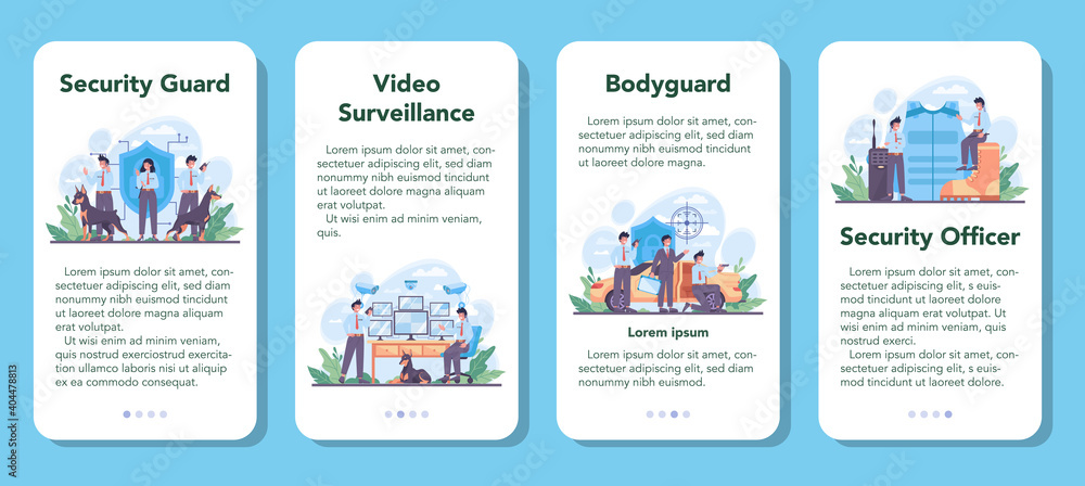 Security guard mobile application banner set. Surveillance and ...