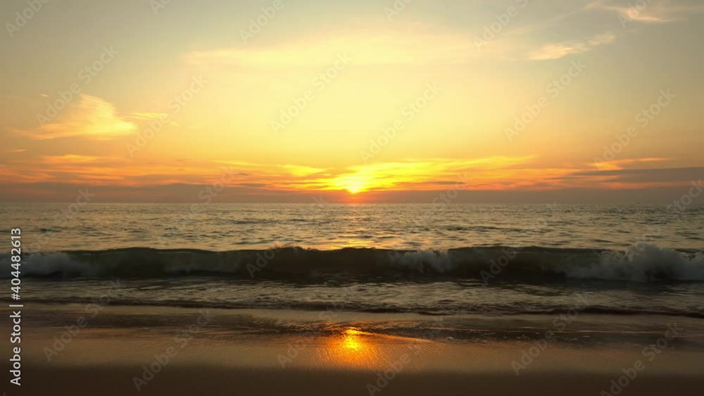 Sunset in sea. Landscape beach sea sun set over seawater. Golden sky ...