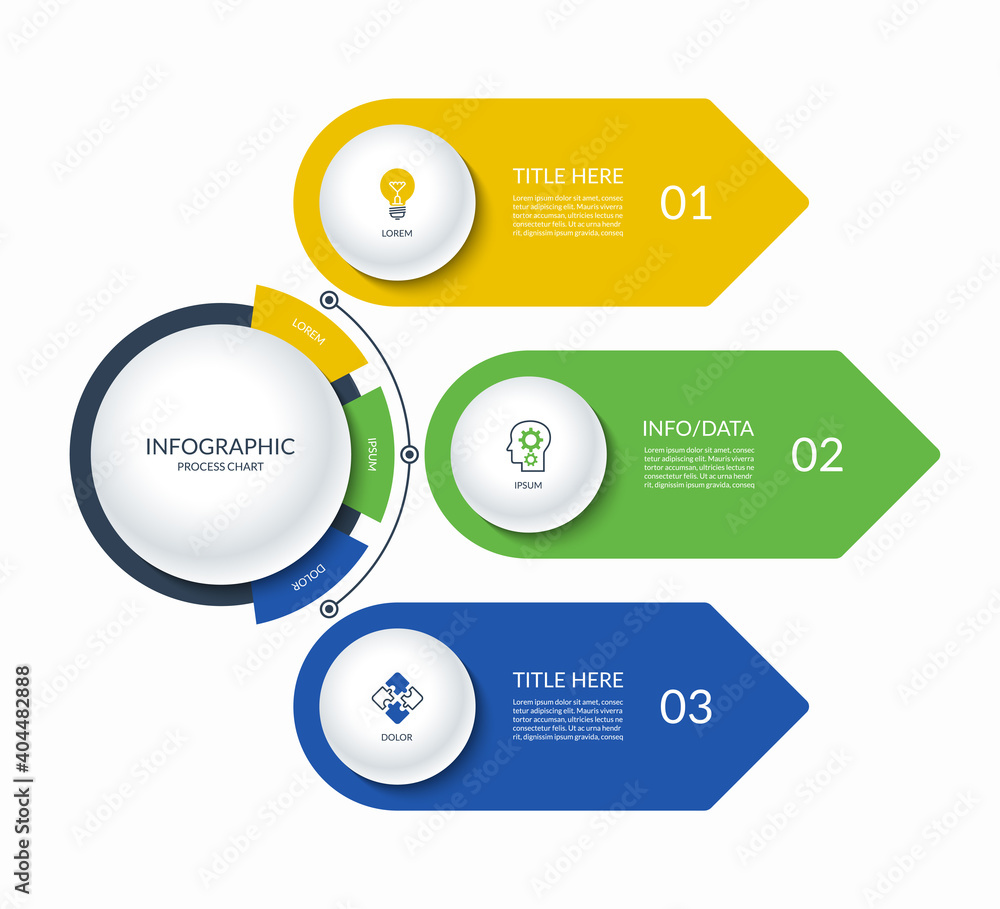 Infographic semi circle template with 3 arrows. Can be used for ...