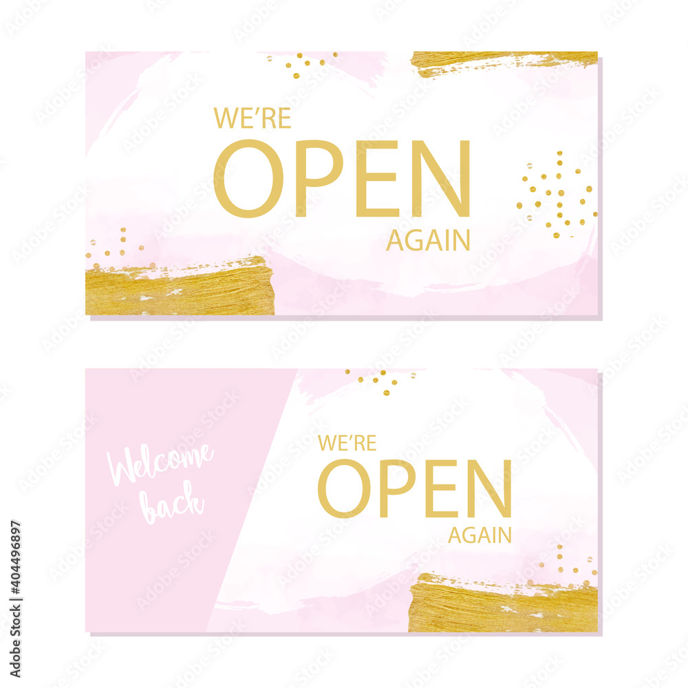 we are open again banner for social media. Concept of reopen store ...