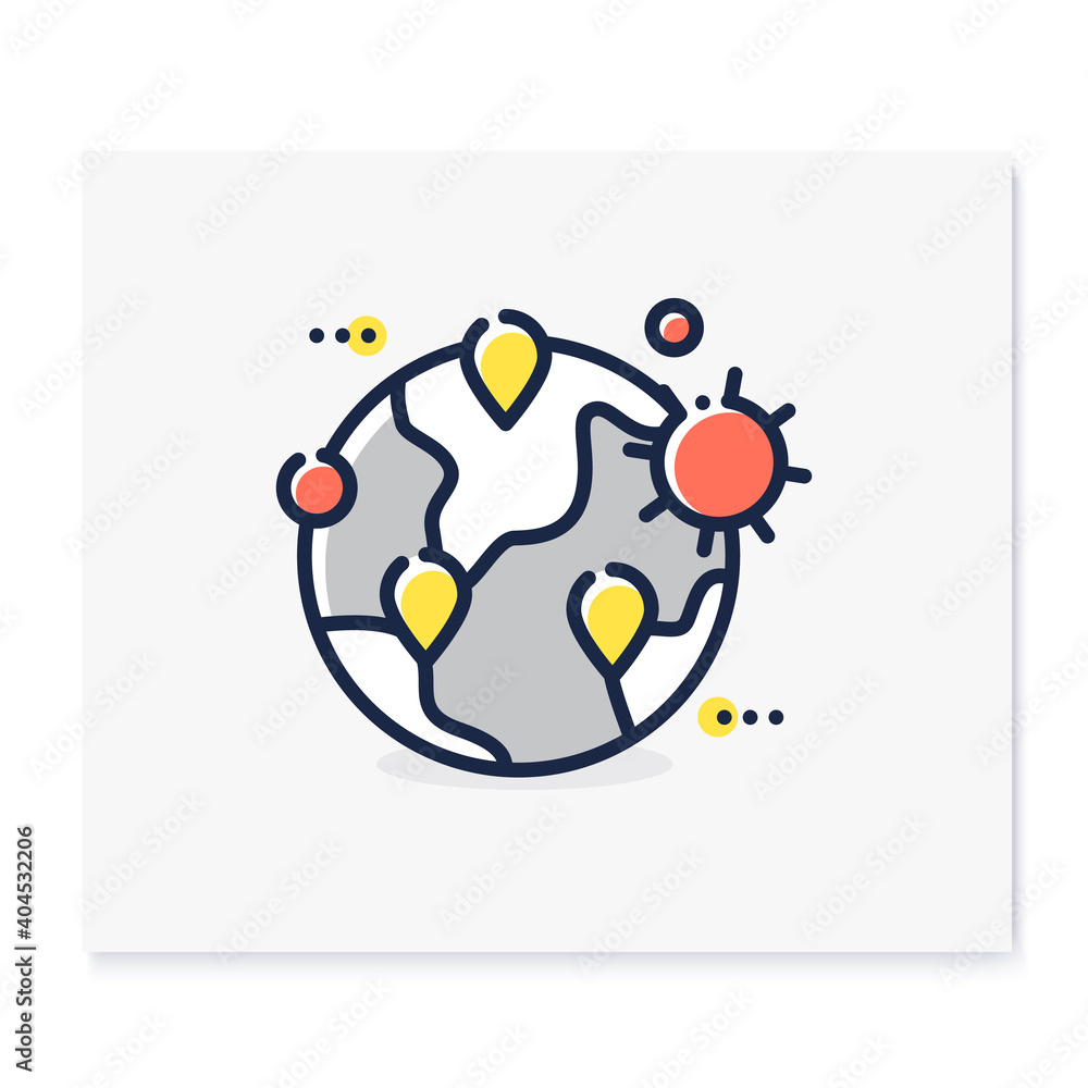 Pandemic map color icon. Disease spreading concept. Covid19 outbreak ...