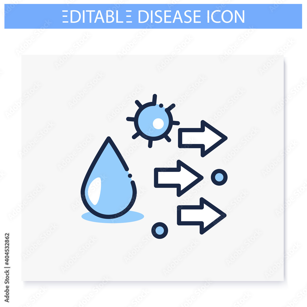 Droplet spread line icon. Disease spreading concept. Covid19, virus ...