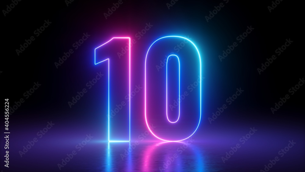 3d render, number ten glowing in the dark, pink blue neon light Stock ...