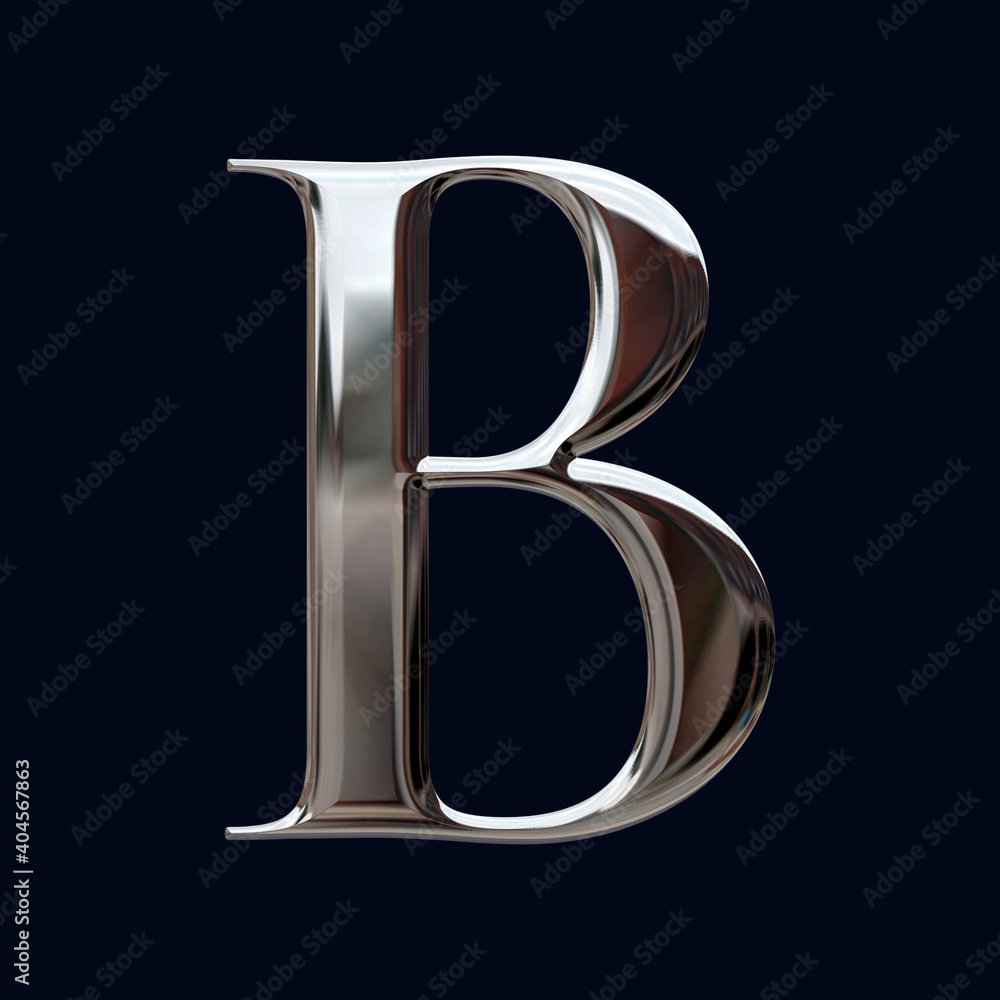 Alphabet letter B with glossy metal texture (chrome, steel, silver), 3D ...