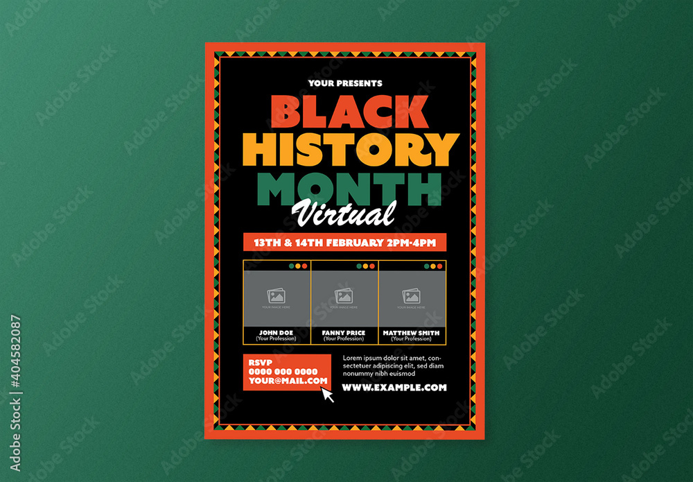 Virtual Black History Month Flyer Layout Stock Template | Adobe Stock