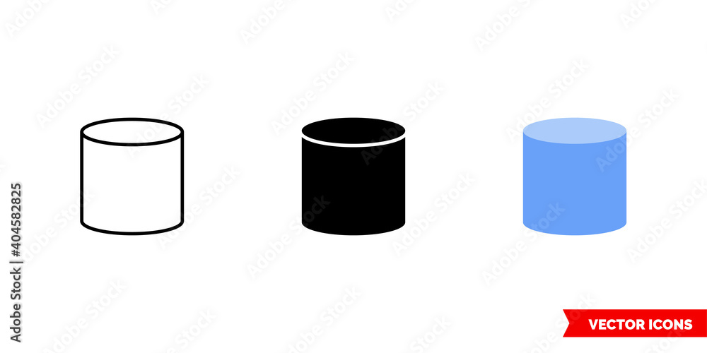 Cylinder icon of 3 types color, black and white, outline. Isolated ...