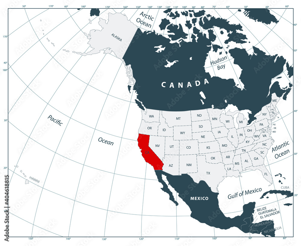 California State location on the North America map and USA location on ...