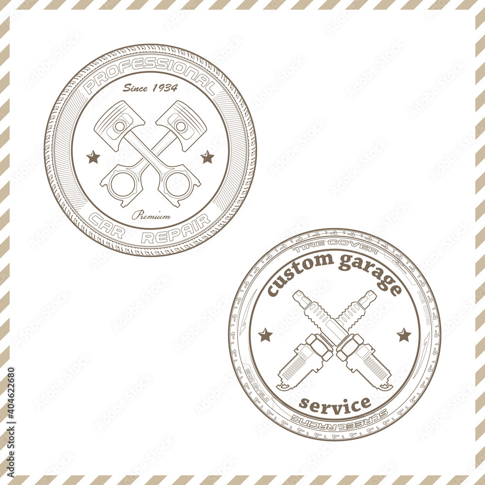 set car symbols. Automobile service sale retro labels. Auto vehicle ...